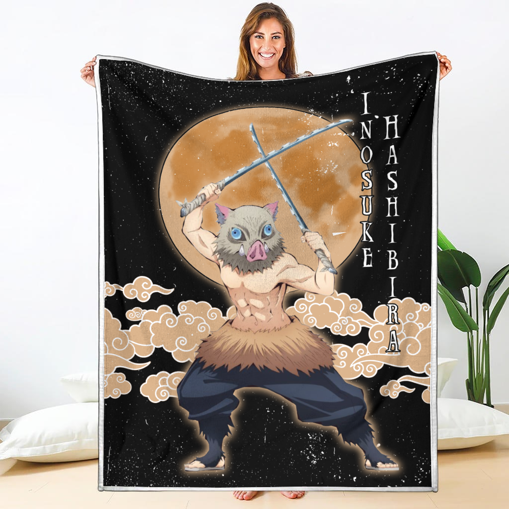 Inosuke Hashibira Blanket Custom Moon Style Demon Slayer Anime Bedding ...
